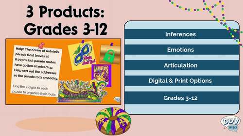 Mardi Gras Activities & Escape Room Bundle Middle High School Speech ...