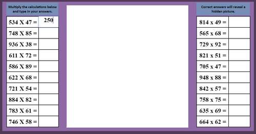 Mystery Digital Pixel Art NO PREP - Deer 3-digit by 2-digit Multiplication