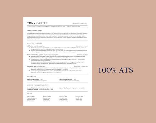 ATS Resume Word, Pages, Google Docs, Professional Resume Template ...