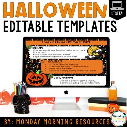 Halloween Editable Morning Work Powerpoint Templates Digital Resource
