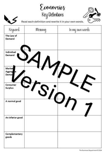 Economic Demand | Key definition worksheet | FILLABLE PDF | Demand ...
