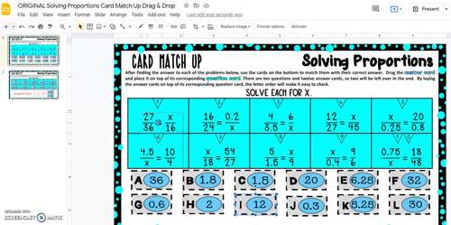 Solving Proportions Card Match Up Drag & Drop Activity PAPER & DIGITAL