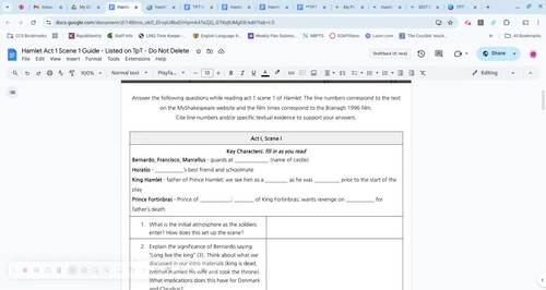 Hamlet Act 1 Reading Guide Bundle - 5 Guides & Answer Keys - Over 80 ...