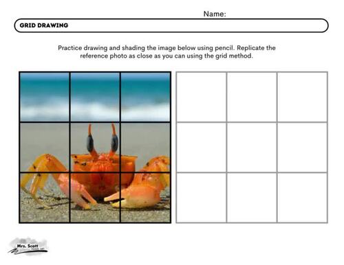 Grid Drawing Art Worksheets - Ocean Theme 25 Pages - 6-12th Grade
