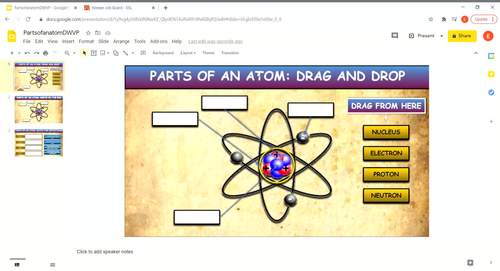 Parts Of An Atom: Drag & Drop Worksheet: Google Slides, Distance Learning