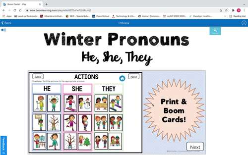 Winter Pronouns - He, She, They - Print & Boom Cards™ | TpT