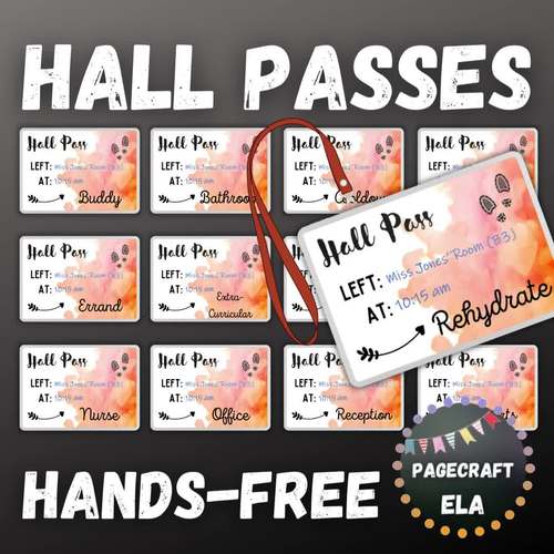 EDITABLE 14 Hands-Free Hall Passes | Pastel Ink Design | Print for Lanyards