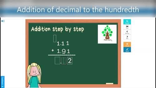 Boom card step by step decimal addition to hundredth by SG Math Guru