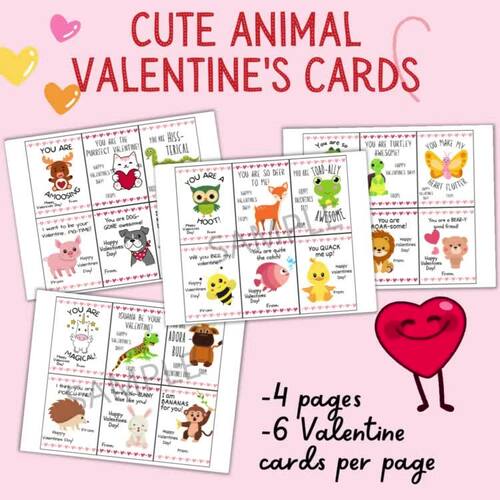 Animal Valentines Day Cards for Kids | Lunchbox Notes | Animal Pun ...