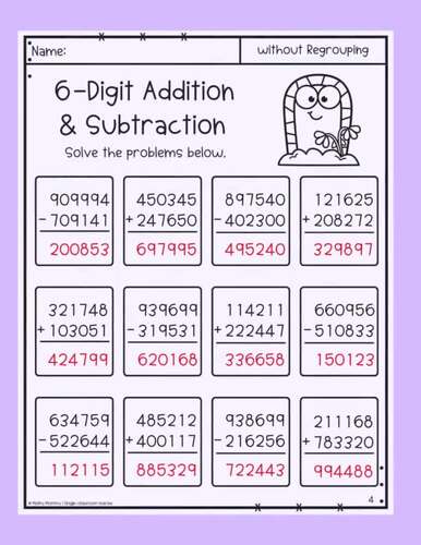 Halloween 6 Digit Addition & Subtraction Without Regrouping Spooky Math ...