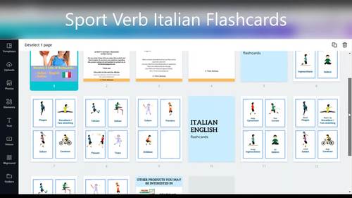 SPORT VERBS ITALIAN FLASH CARDS | Italian flashcards sport verbs