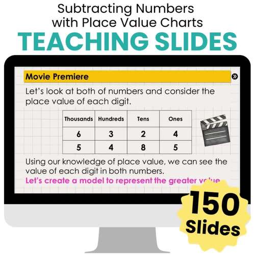 Subtracting Whole Numbers with Place Value Charts - Math Teaching Slides