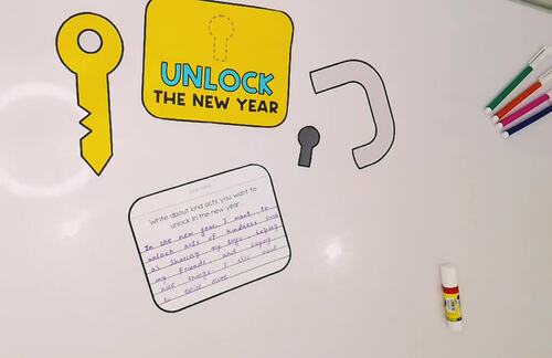 Unlock the New Year 2024 Bulletin Board Drawing Writing Prompt Craft