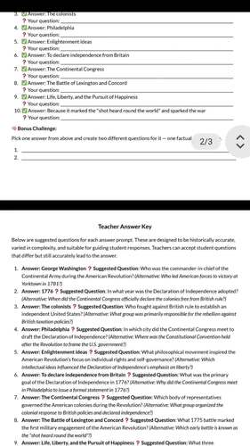 The American Revolution: Question-Crafting Critical Thinking Activity