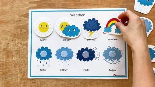 Weather Busy Book Page, I Know My Weather Matching Worksheet for Toddlers