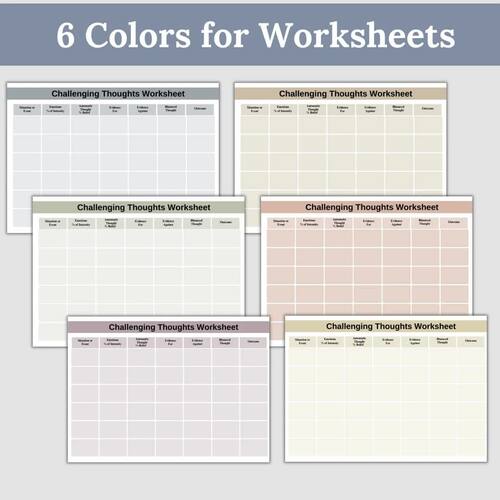 CBT Therapy Worksheets Challenge Negative Thoughts, Cognitive Distortions