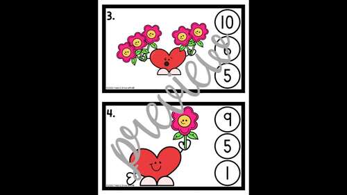Valentine's Day Math Center Task Cards Counting Flowers 0-6 Clip Cards