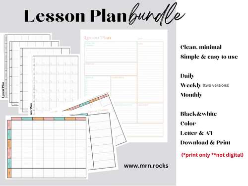 Printable Lesson Plan Template - Daily/Weekly/Monthly by DARIN NAKAKIHARA