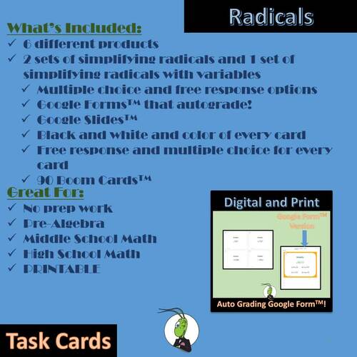 Simplifying Radicals Boom, Google, Task Cards Bundle by Grasshopper ...