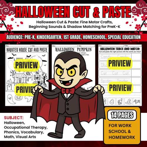 Halloween Cut & Paste: Fine Motor Crafts, Beginning Sounds & Shadow ...