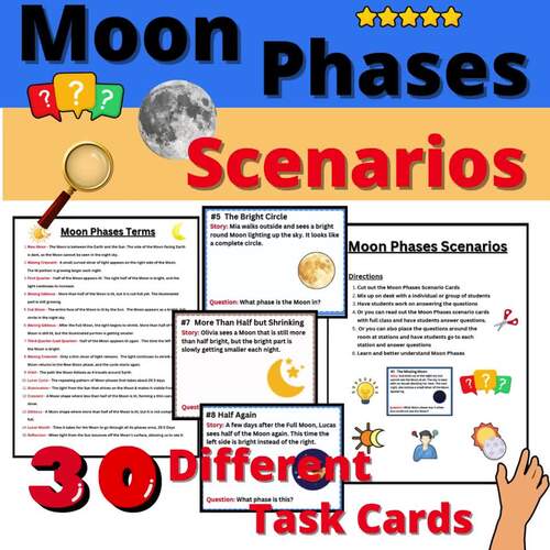 Moon Phases Activity Task Cards Scenarios Project Science by DadsDesigns