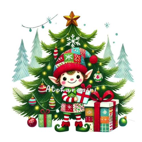 Cute Christmas Elf Digital Download, 15 PNG Transparent Background Files