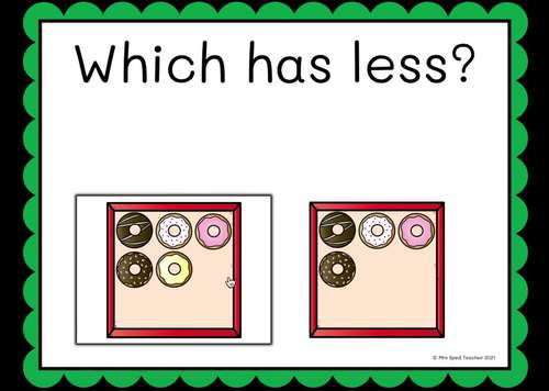 More or Less Within 10 | Understanding Quantity | Boom Cards™ | Donuts