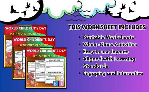 Global Children’s Day Math Activities | 40 Word Problem Sheets | Grades 2–8