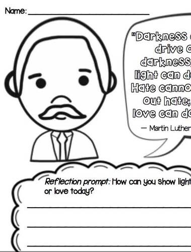 Martin Luther King Jr. (MLK) Coloring Pages with Writing & Reflection ...