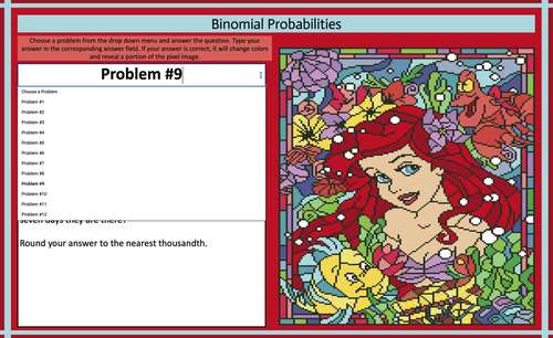 AP Stats: Binomial Probability Practice - Mermaid - NO PREP! Digital Pixels