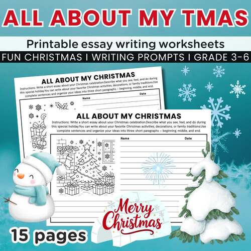 All About My Christmas Essay Writing Worksheets, Fun Paragraph Practice ...