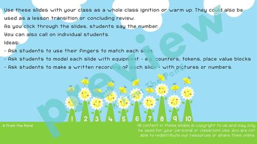 Counting Back From 10 Number Warm Up Slides by From the Pond | TPT
