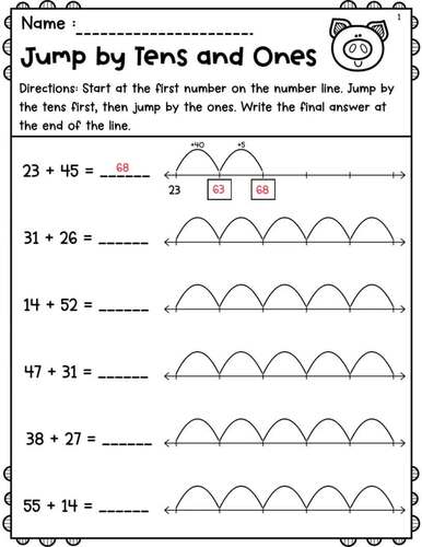 Open Number Line Addition and Subtraction 2 Digit Worksheets | 50 ...