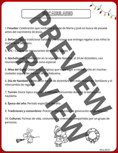 Lectura, vocabulario y escritura Navidad alrededor del mundo - Christmas