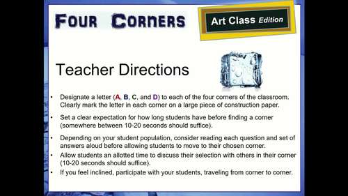 ART CLASS "FOUR CORNERS" Get-to-know-you game - ice breaker for the arts