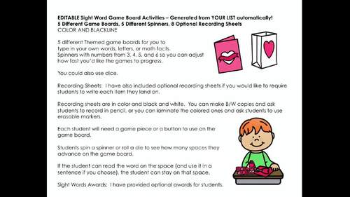 Valentine's Day Activities Sight Word Games EDITABLE for Any List