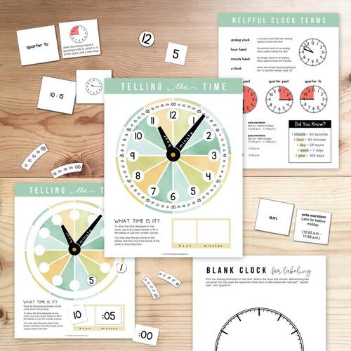 Telling the Time Printable Clock Mats and Matching Game | GREEN | TPT