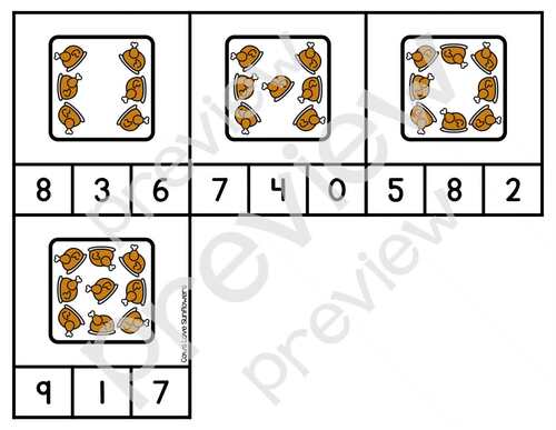 Turkey Dice and Domino Clip Cards - Count and Write Number Sentences 0 ...
