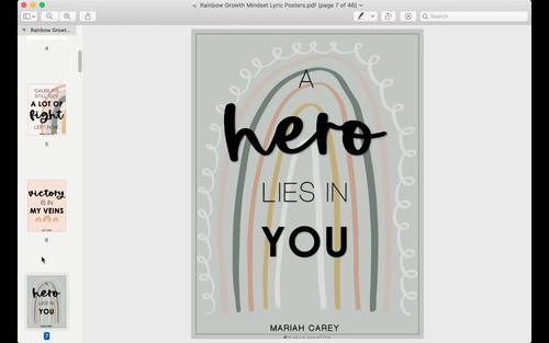 Growth Mindset Lyric Posters | Rainbow Music Room Decor by musicpluscoffee