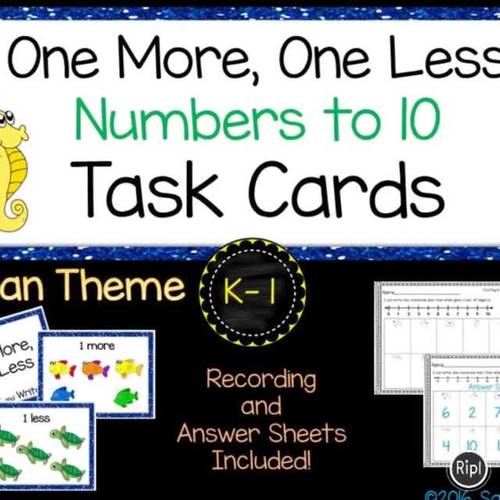 One More, One Less ~ Ocean Math Center ~ Task Cards by Little Learning ...