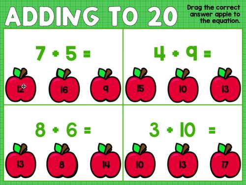 Fact Fluency Addition Within 20 Digital Math Task Cards for Google Slides