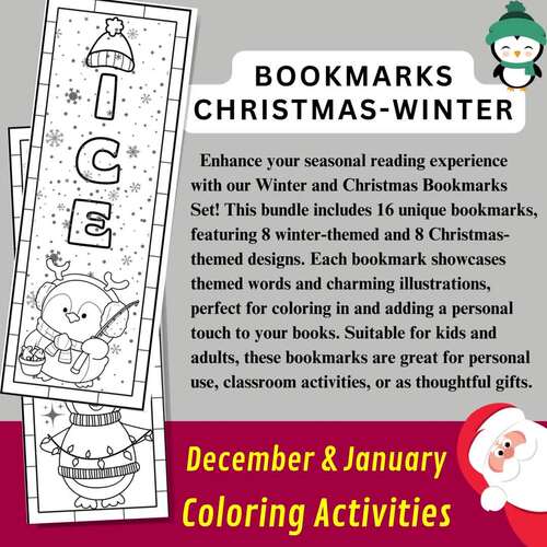 Christmas&Winter Bookmarks with Special Themed Quotes-Dec&Jan Coloring ...