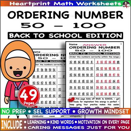 Back to School Math Center, Numbers 50 to 100, Ordering & Missing ...