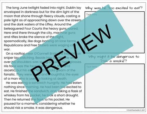 Inference Lesson with Liam O'Flaherty's "The Sniper" digital and printable