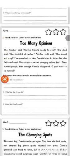 A Bad Case of Stripes Reading Comprehension Passages and Questions 1st ...
