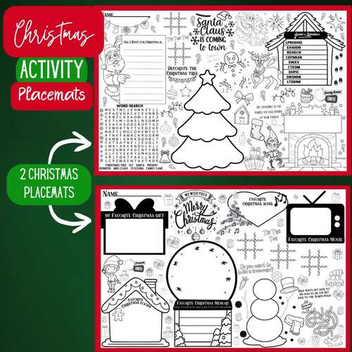 Christmas Coloring Placemats, Christmas Activity Sheets, Xmas Crafts