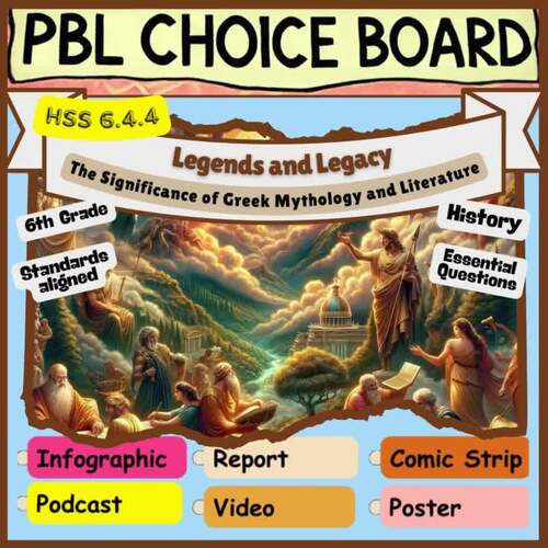 HSS 6.4.4: Greek Mythology and Literature PBL Choice Board | TPT