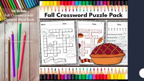 1st Grade Fall Crossword Puzzle and Coloring Activity Pack for First ...