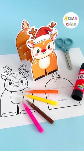 Printable 3D Reindeer Christmas Craft | Low-Prep Holiday Activity Color ...
