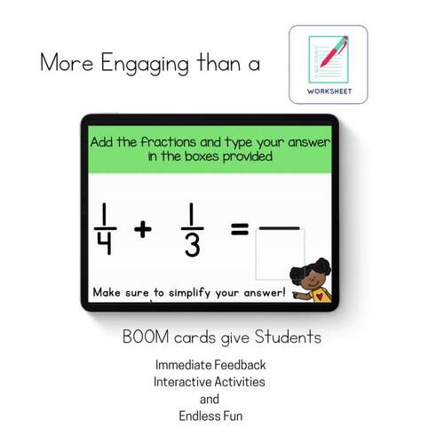 Adding Fractions with Unlike Denominators Boom Cards by TutoringVault
